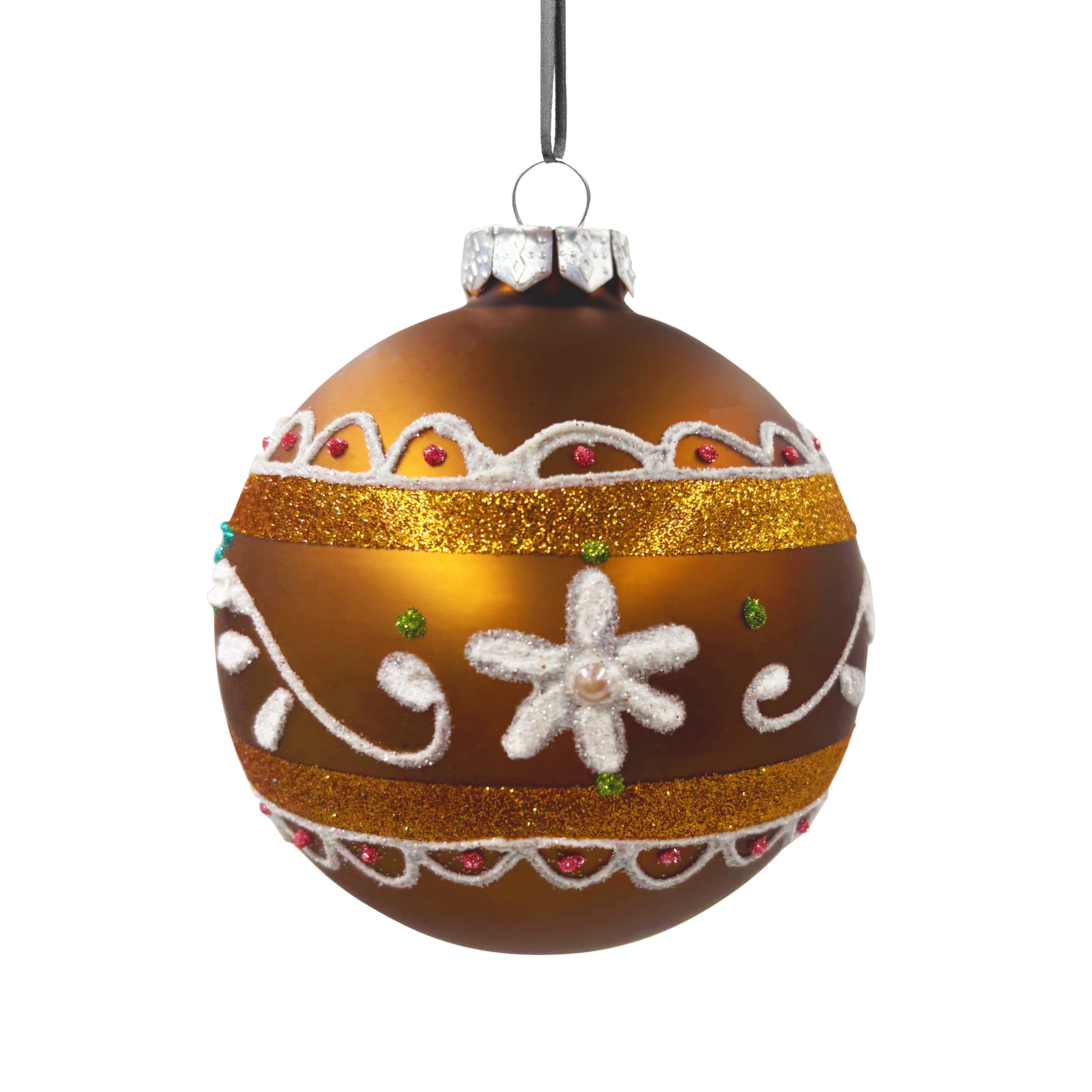 Glass Ball Ornament with Gingerbread Design – Gasper Home & Garden